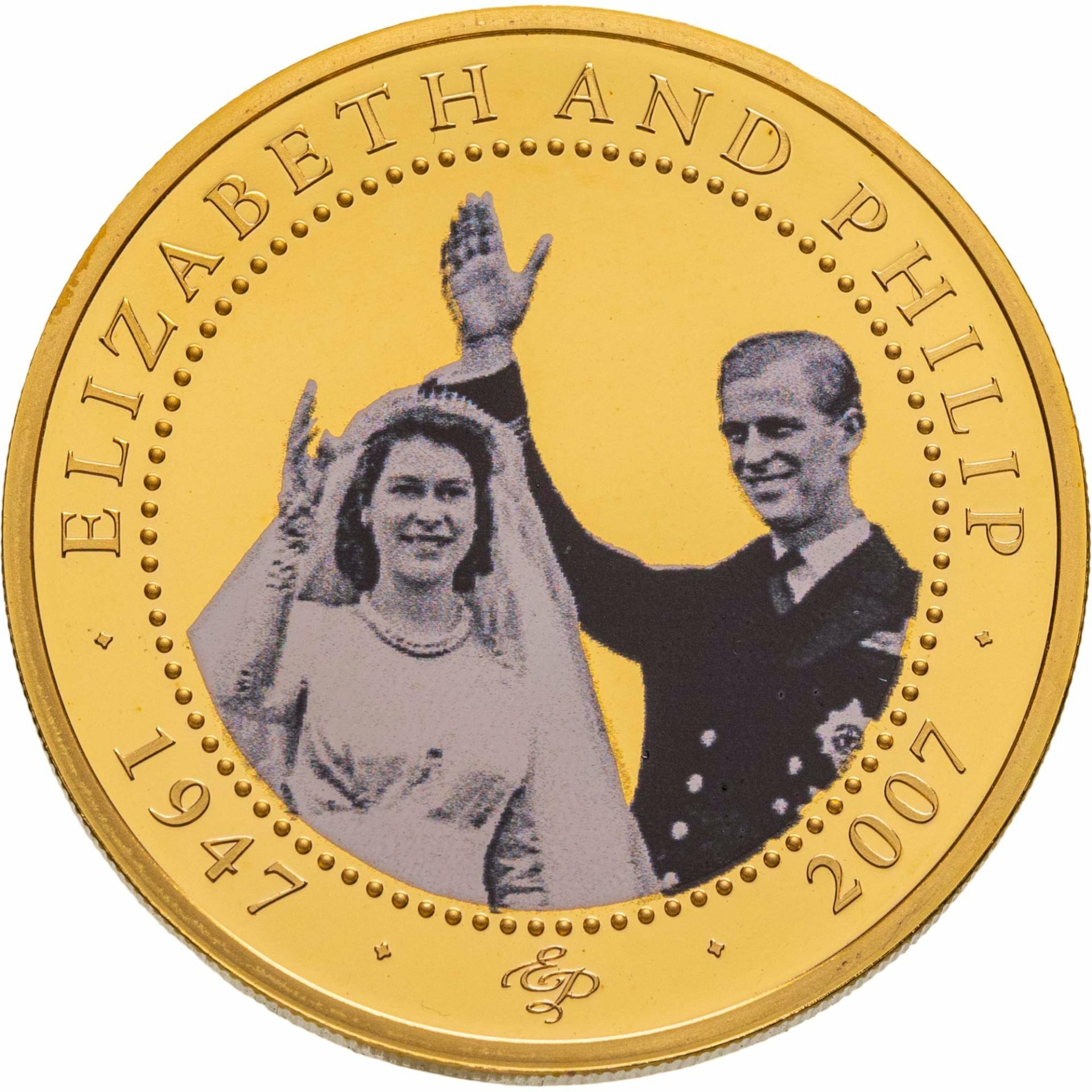 Острова Кука 1 доллар 2007 "60 лет свадьбы Елизавета II и Филипп машут" в капсуле, Мельхиор медь-никель, в сохранности PL