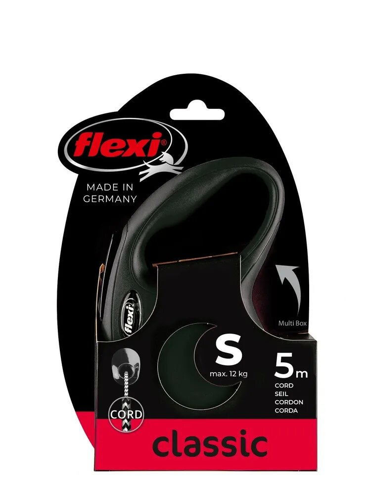 Поводок-рулетка для собак Flexi New Classic S тросовый черный 5 м/12кг