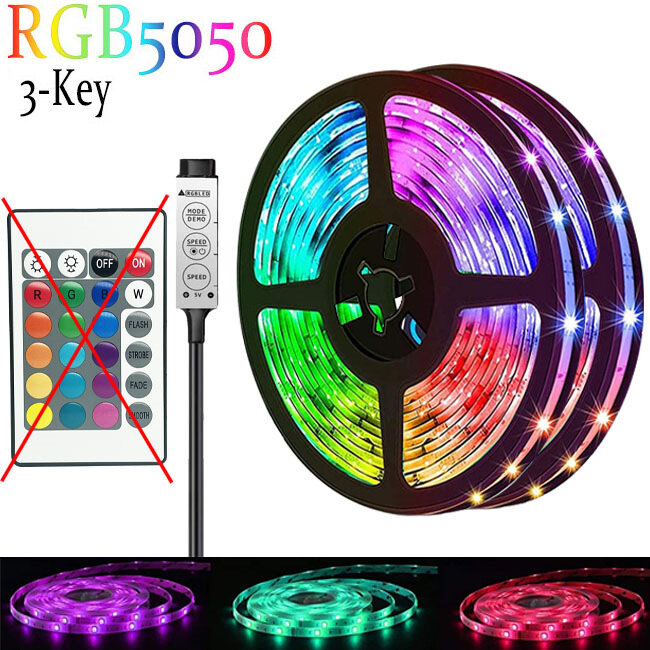 Светодиодная лента RGB 5050 2м с 3 кнопочным контроллером USB подсветка
