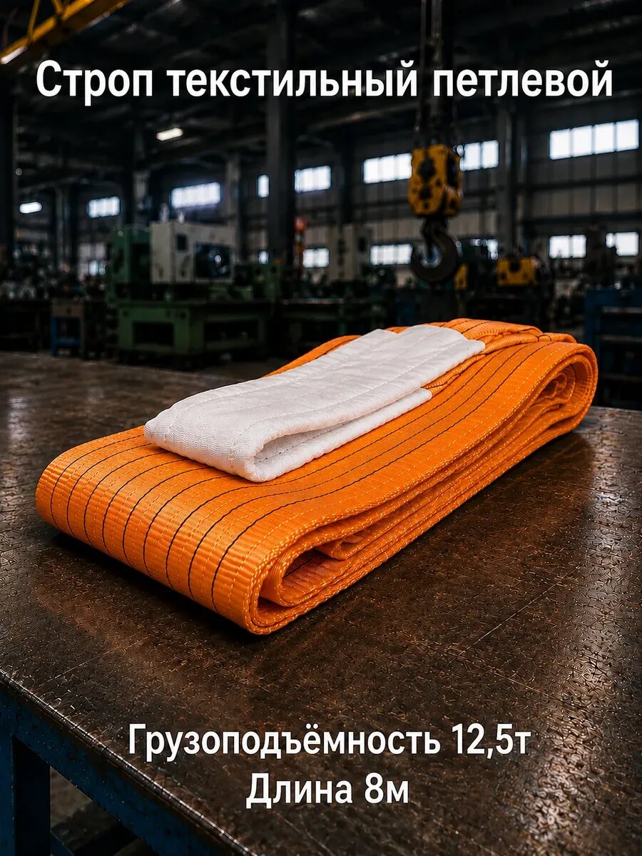 Строп текстильный петлевой КанТраст, СТП, грузоподъёмность 12,5 т, 8 м