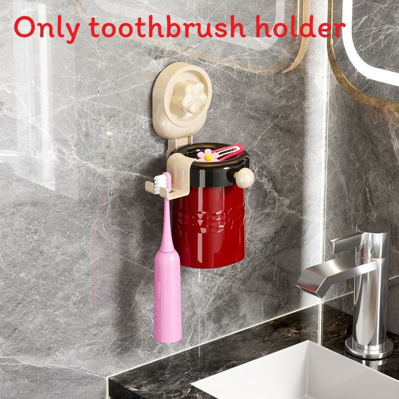 Plastic dental care organizer with suction mount and rinse cup for home use, red