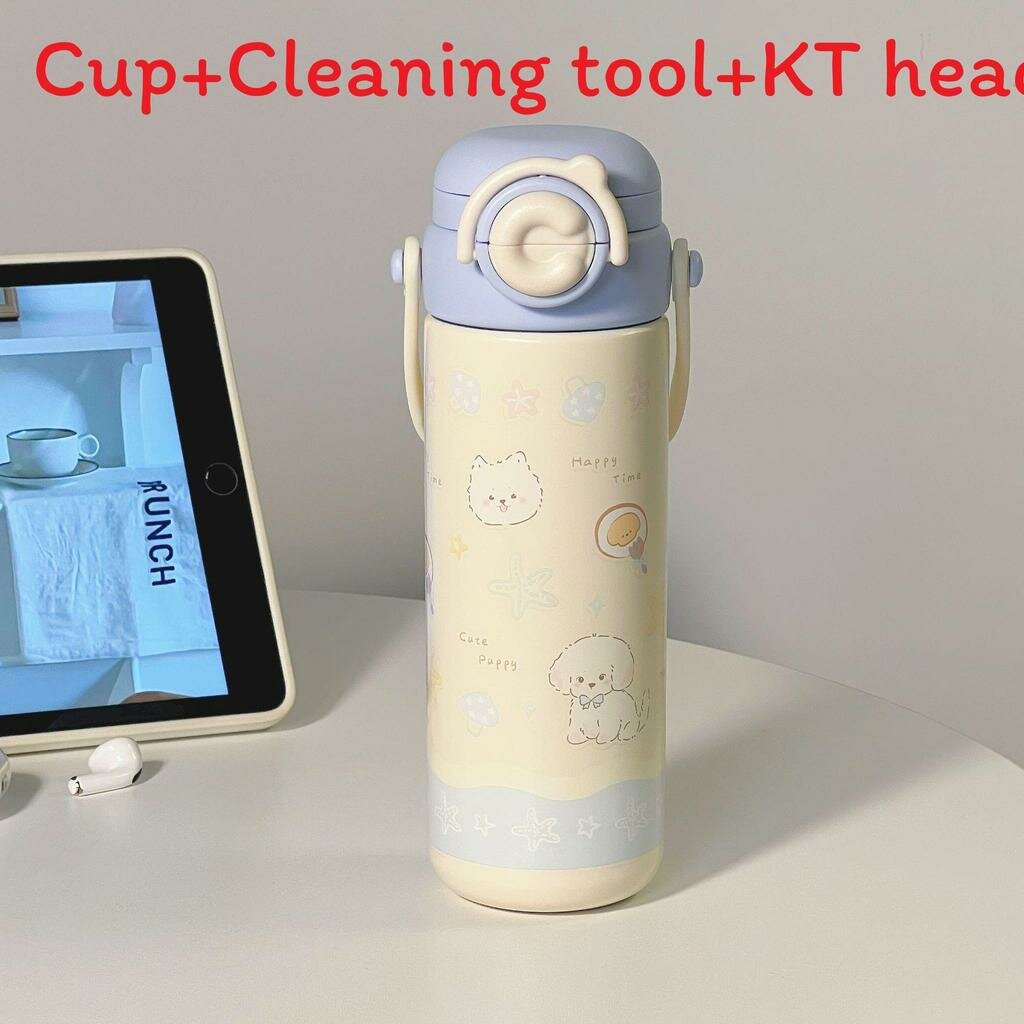 Kids portable insulated flask with vacuum technology drop resistant for students, blue dog
