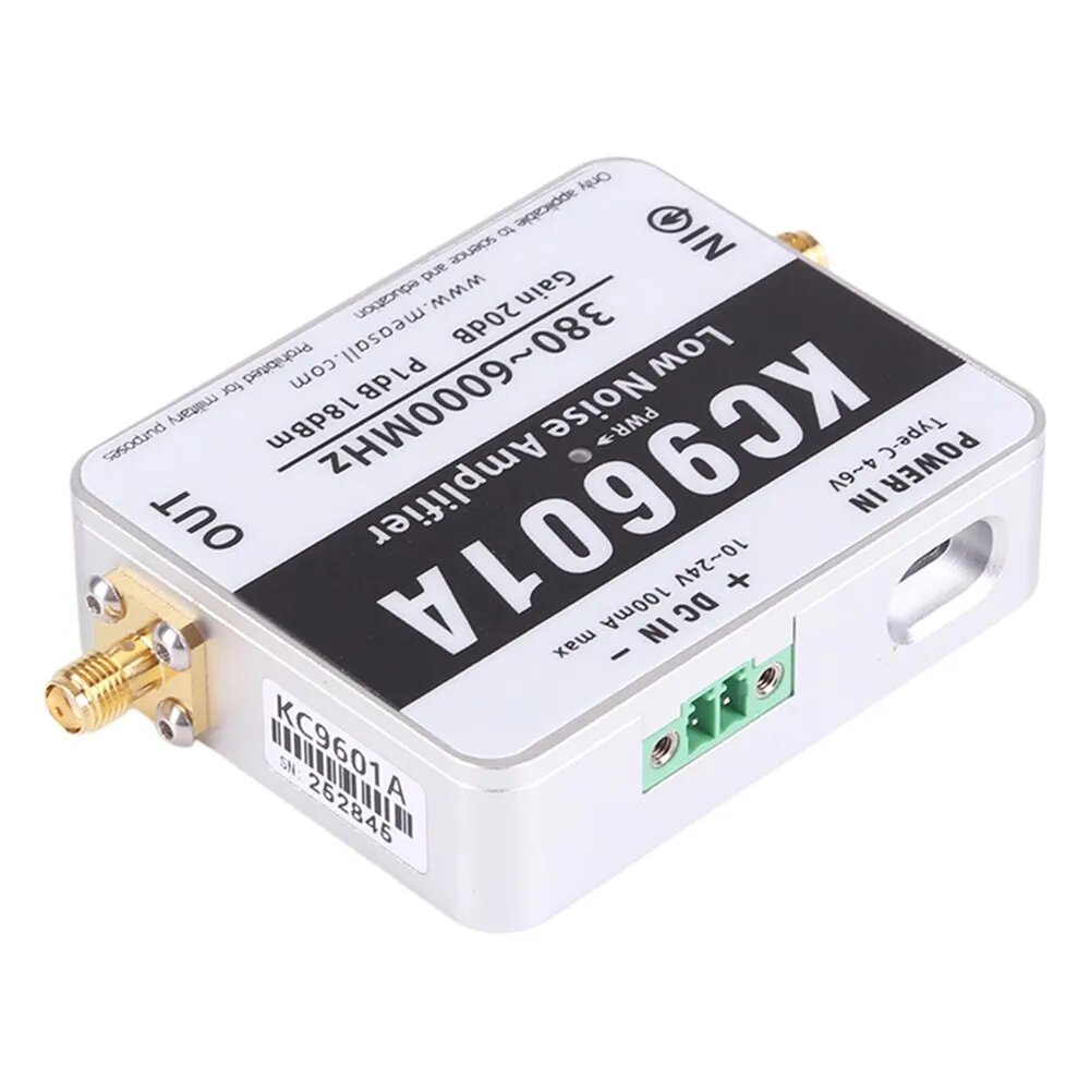 Усилитель СВЧ KC9601A, 380 6000 МГц, низкошумный, шум 2,0 дБ, усиление 20 дБ