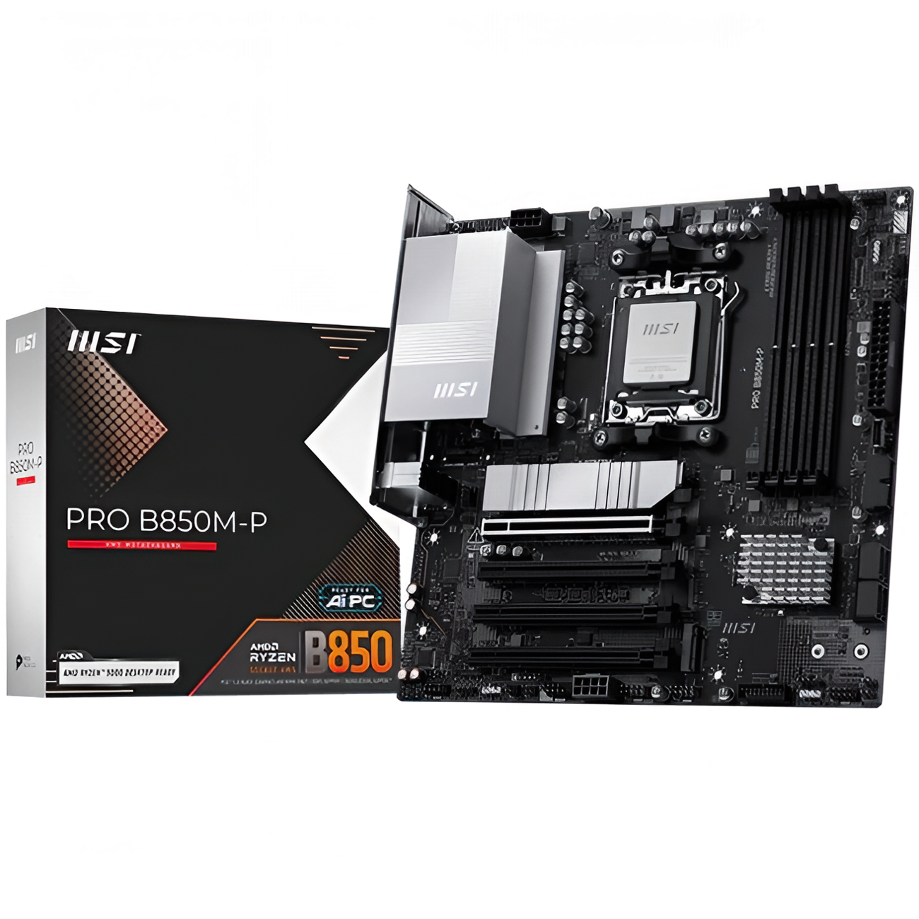 Материнская плата MSI PRO B850M-P (AM5/AMD B850/4xDDR5/4xPCI-Ex16/3xM.2/SB7.1/GLAN/DisplayPort/HDMI/mATX)