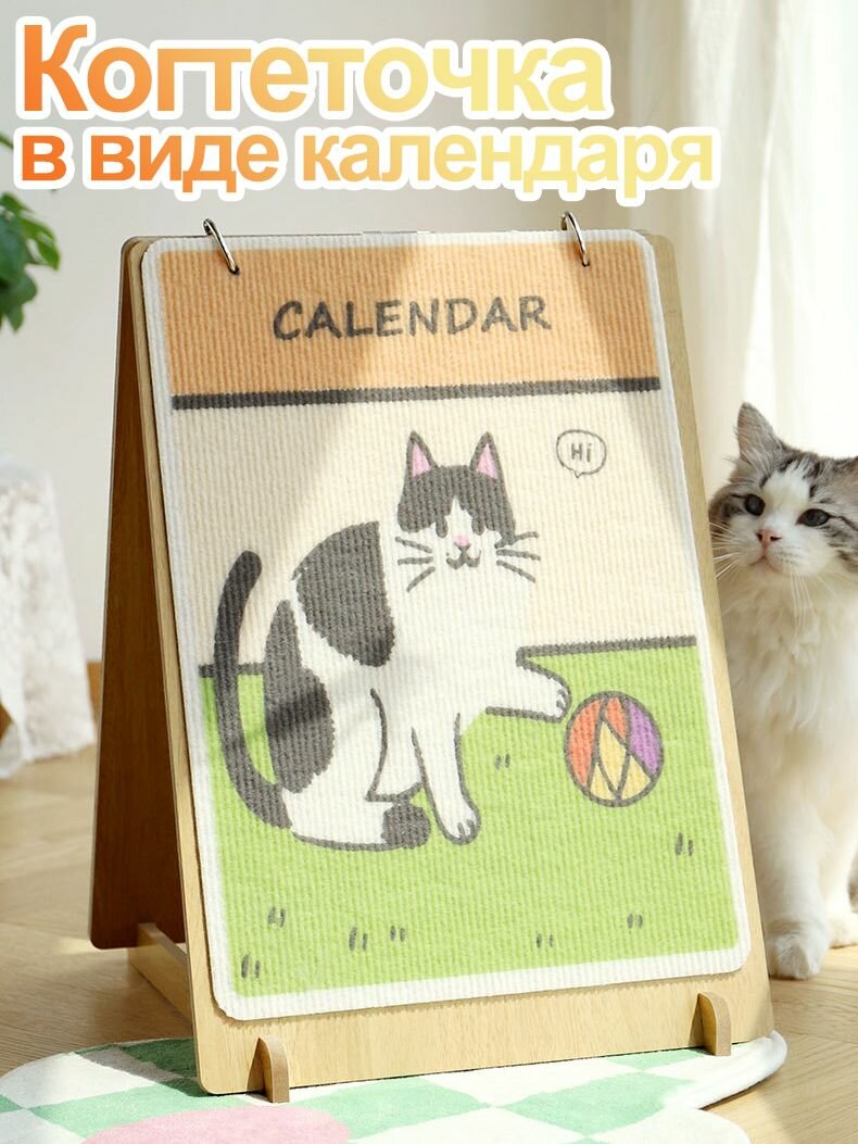 Стильная когтеточка-календарь для кошек, Настольная, Сменные панели, Прочная конструкция