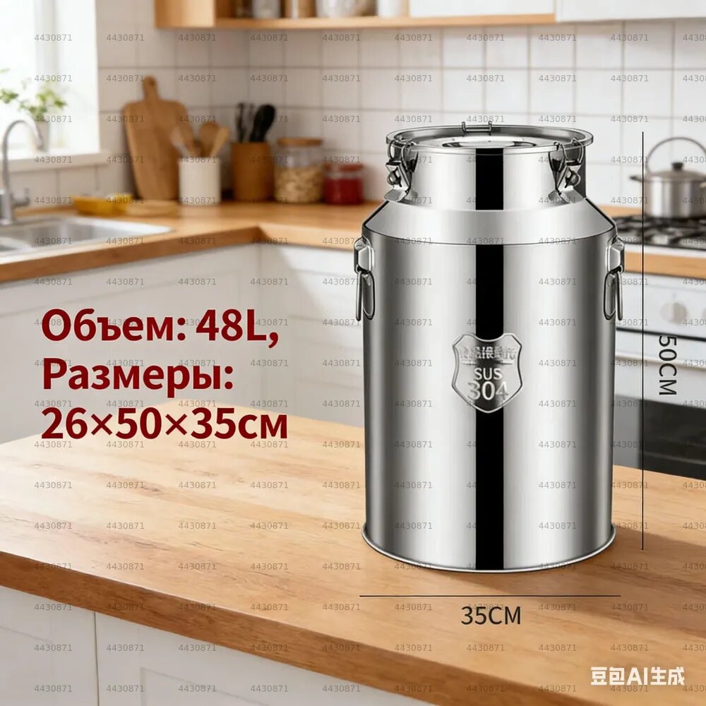 Ведро пищевое, Нержавеющая сталь, 48 л