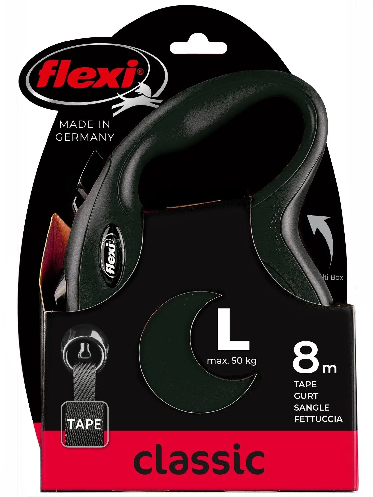 Поводок-рулетка для собак Flexi New Classic L ленточный черный 8 м до 50 кг