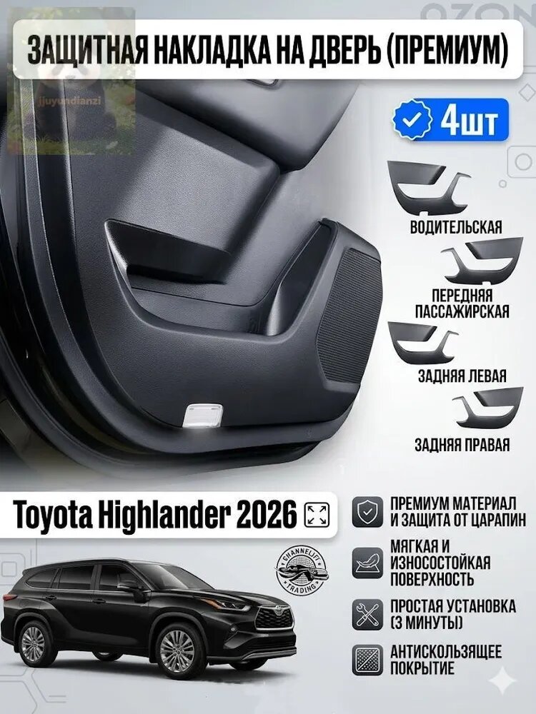 Защитная накладка на дверь от ударов ногами Toyota Highlander 2026, Toyota Highlander 2026аксессуары, Toyota Highlander 2026для