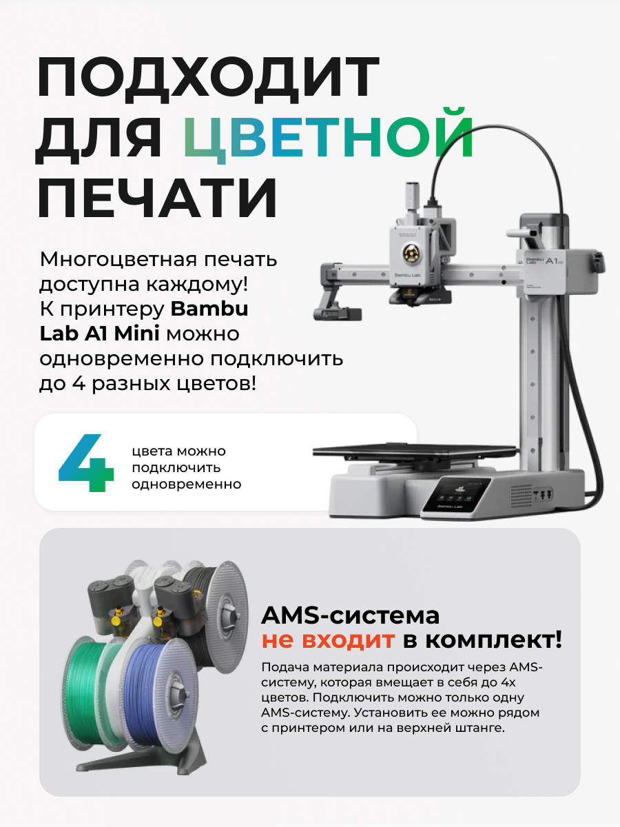 3D-принтер Bambu Lab A1 Mini, FDM, настольный, автокалибровка, Wi-Fi, EU версия — фото 1