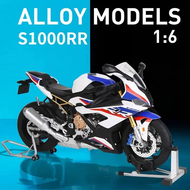 1:6 BMW S1000RR Alloy Motorcycle Model Car, Коллекционная модель машины для взрослых, Игрушечный автомобиль с звуковыми и световыми эффектами для детей