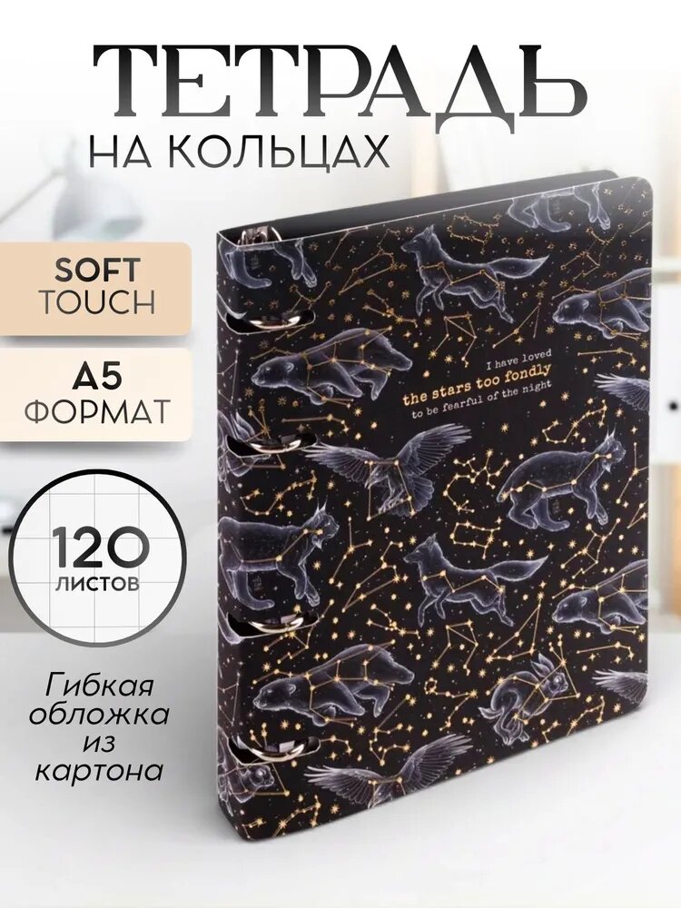 Тетрадь на кольцах в клетку А5 со сменным блоком 120 листов с уникальным дизайном от Selcha Uni