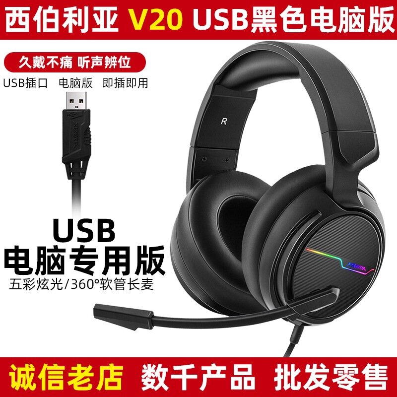 Наушники V20U с USB-разъемом и микрофоном для игровых кафе, проводные наушники для ПК и ноутбуков