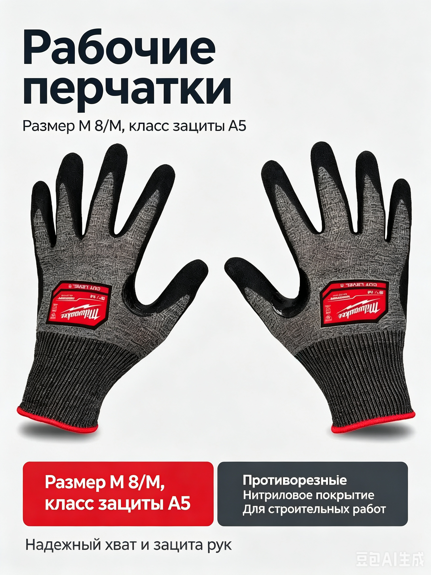 Перчатки Milwaukee 48-73-7151, средний размер, 8/М, перчатки, устойчивы к порезам, класс защиты от порезов ANSI: A5