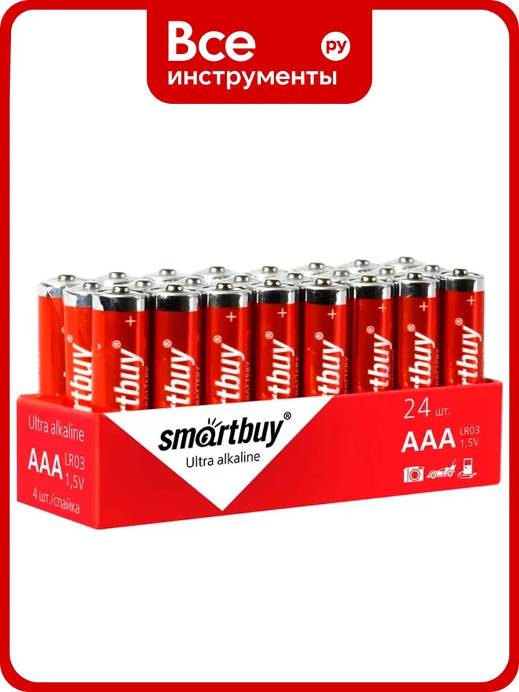 Батарейка Smartbuy щелочная мизинчиковая AAA (LR03) – алкалиновый элемент, подходит для техники, упаковка