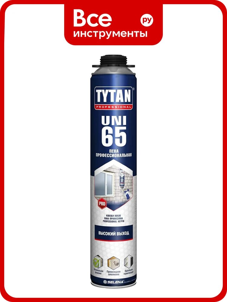 Профессиональная пена Tytan PROFESSIONAL 65 UNI летняя, 750 мл 16968, монтажа