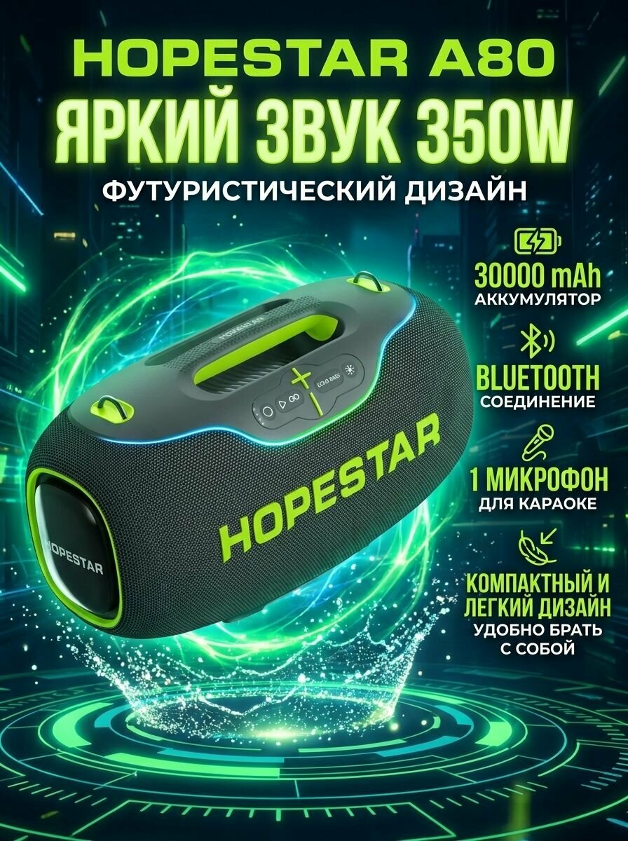 Беcпроводная Premium Bluetooth колонка HOPESTAR A80 (350W) - для вечеринок и развлечений