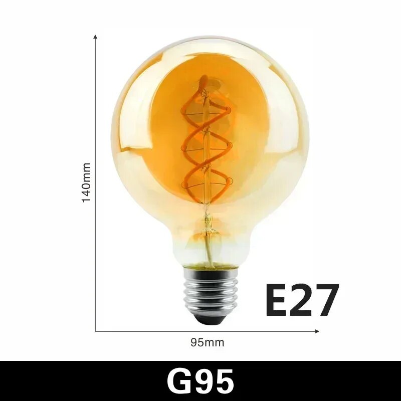 LATTUSO Светодиодные лампы E27 E14 Ретро Эдисон G95, 10PCS