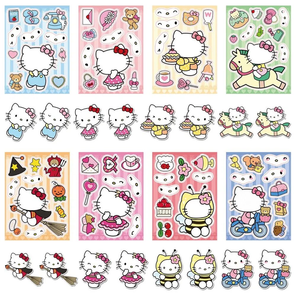 Детский набор наклеек-пазлов для творчества, 8 штук, Kuromi My Melody, мультяшная игра-пазл, подарок для детского праздника, креативная игрушка ручной работы.