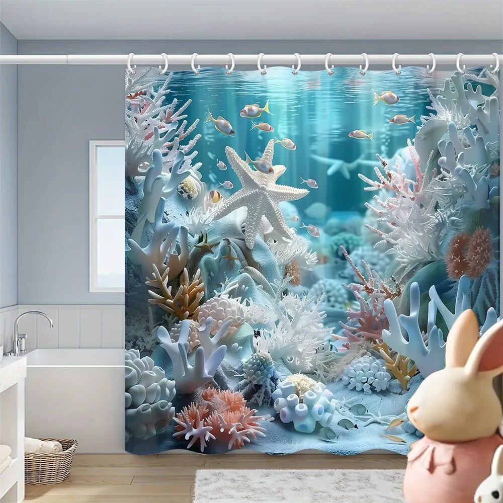 Штора для ванной 180x180 см тканевая 3d-эффект голубой, лазурный