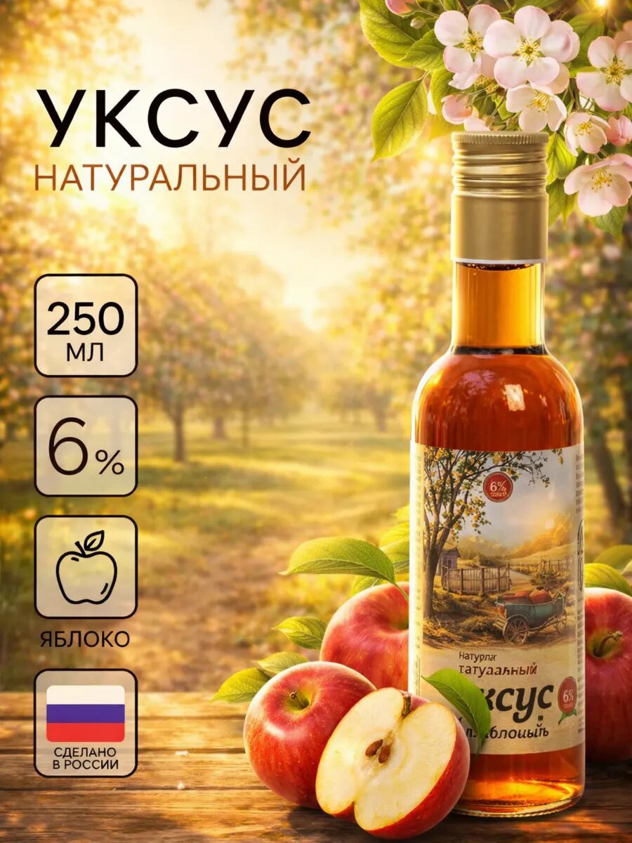 Уксус яблочный СП Мирный , натуральный, содержание уксусной кислоты 6%, 250 мл