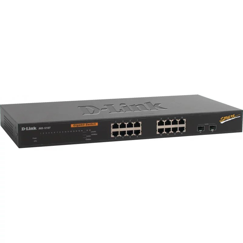Управляемый коммутатор D-Link DGS-1216T с 16 портами Gigabit Ethernet (10/100/1000 Мбит/с)
