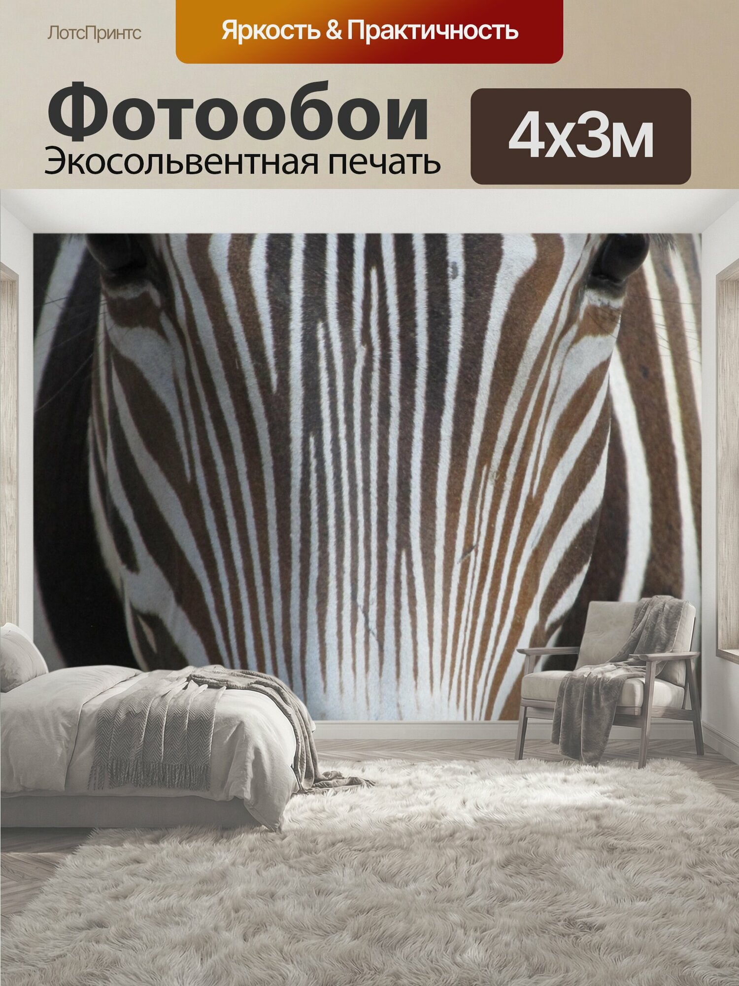 Фотообои "Зебра Зебра крупным планом зебра макрос закрыть Ищу портрет голова млекопитающее полоску всеобщее достояние обои стену фон дизайн." 400x300 см. экосольвентная печать