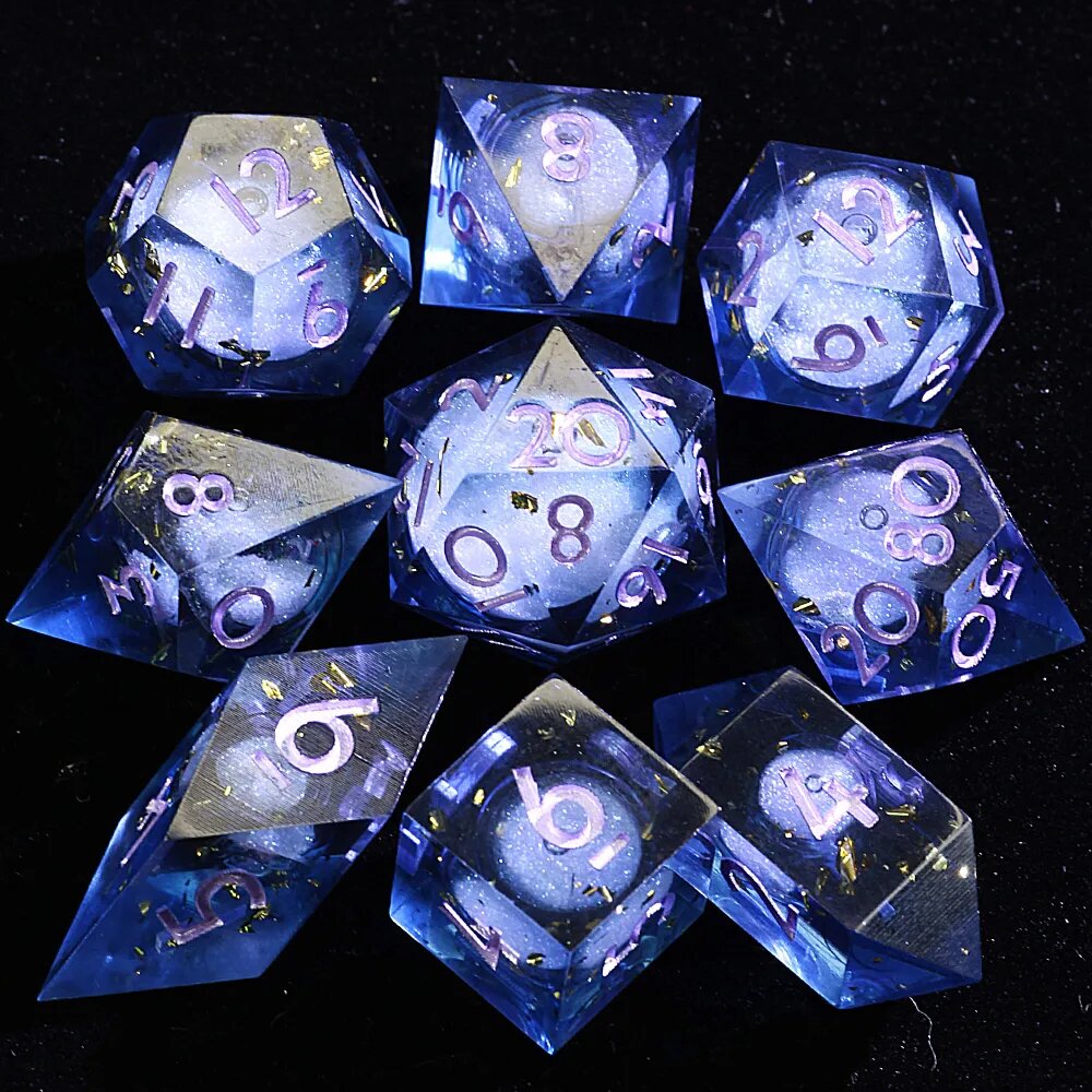 Наборы из 9 полиэдрических смоляных костей D&D с жидким ядром: Бездонный Песчаный Прилив Sets Dice Dungeons & Dragons RPG
