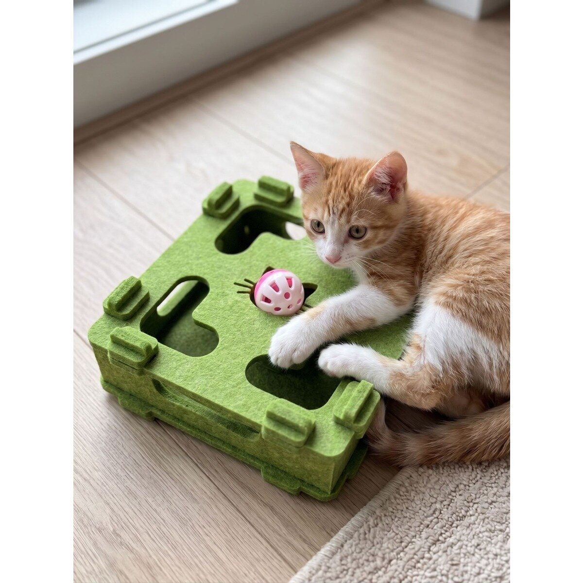 Игрушка для кошек "Коробка-лабиринт" из войлока, с колокольчиками, утолщенная, износостойкая, военный зеленый цвет