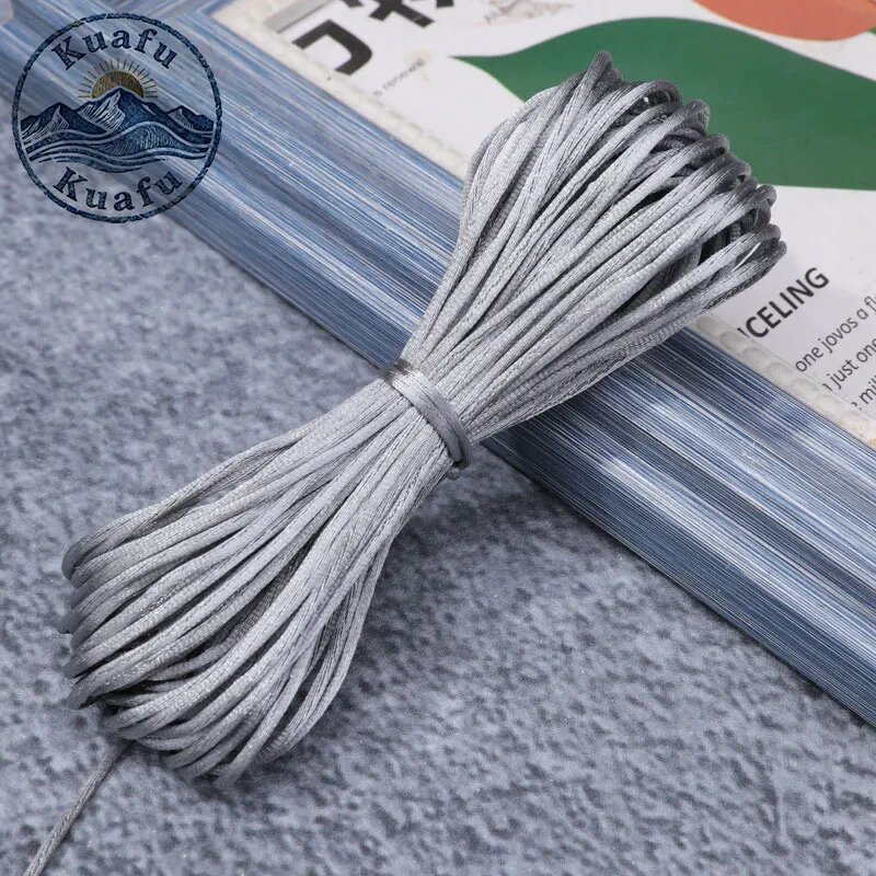 Атласный нейлоновый шнур 20 ярдов для рукоделия 2mm 20yards, Серебряный, silver gray