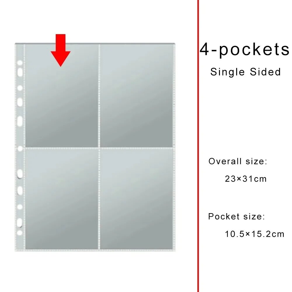 Прозрачные страницы для фотоальбома А4, 11 отверстий, 10 шт. 4-pockets