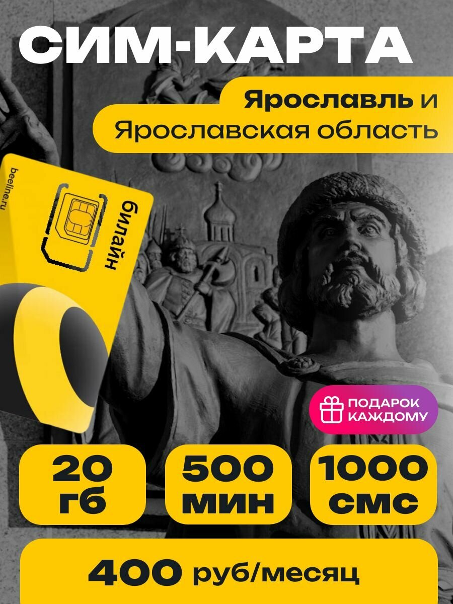 Сим-карта Билайн тариф Выгодный лайт Ярославская область 20 Гб + 500 минут за 400 руб.