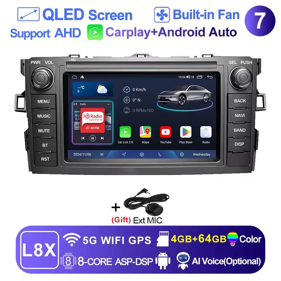 LEHX 2din Android 14 Carplay для Toyota Auris Corolla 2006-2012, автомобильный L8X(4-64GB)-0