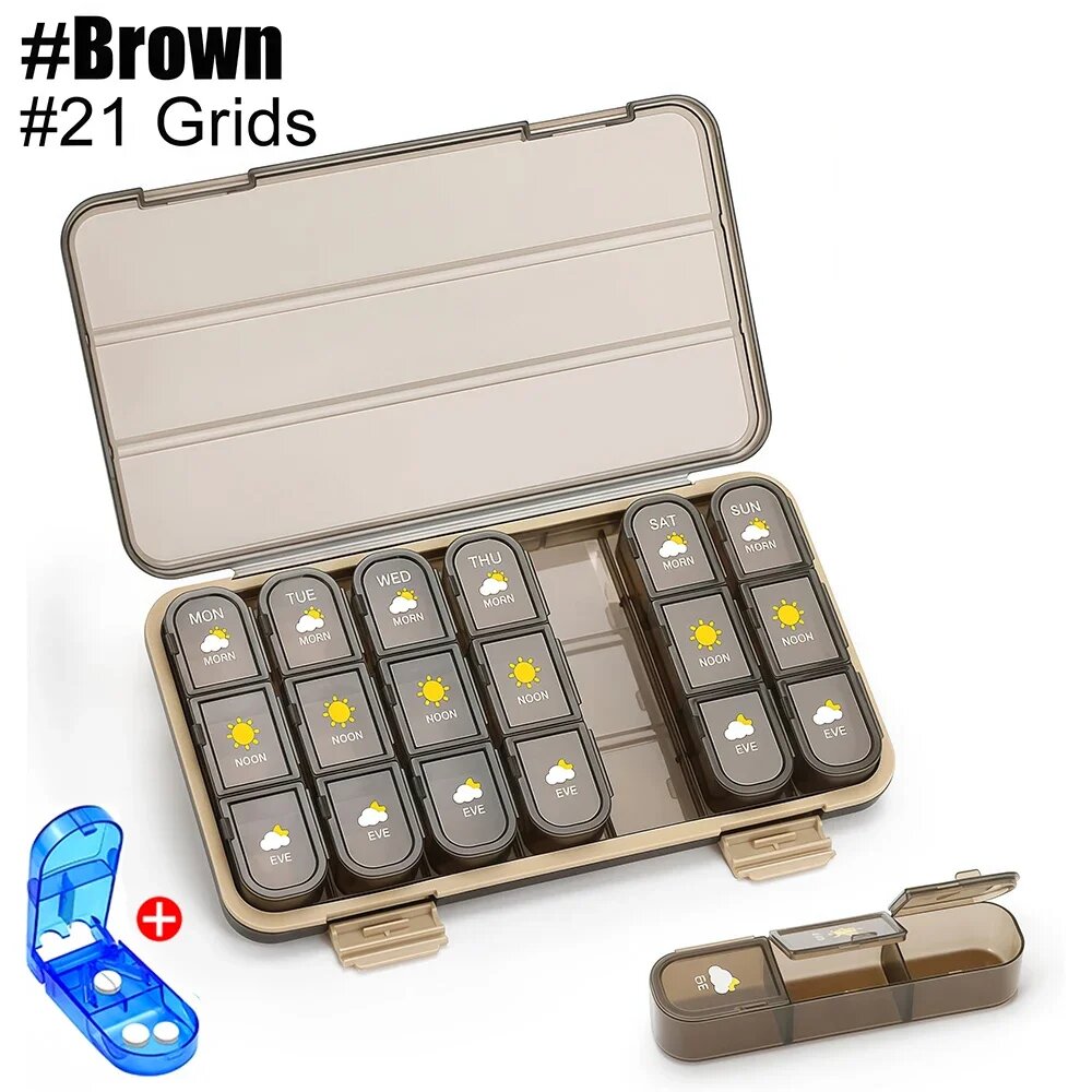 Еженедельный органайзер для таблеток 3/4 раза в день Brown-21 Grids