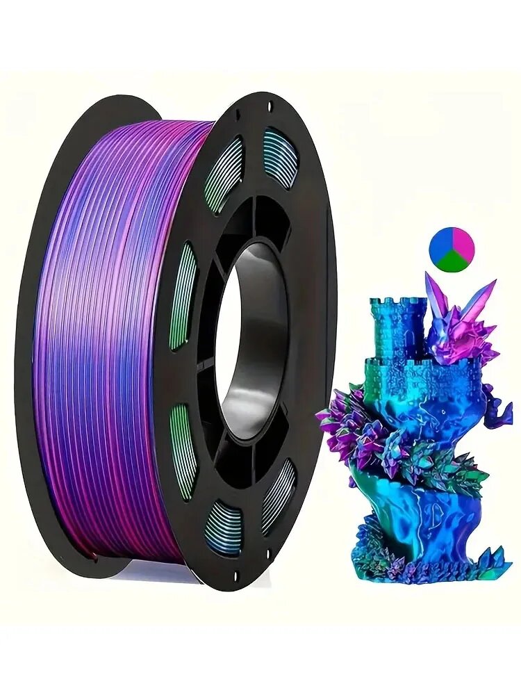 PLA филамент радужный градиент Rose Red Blue Green 1.75 мм, 250 г