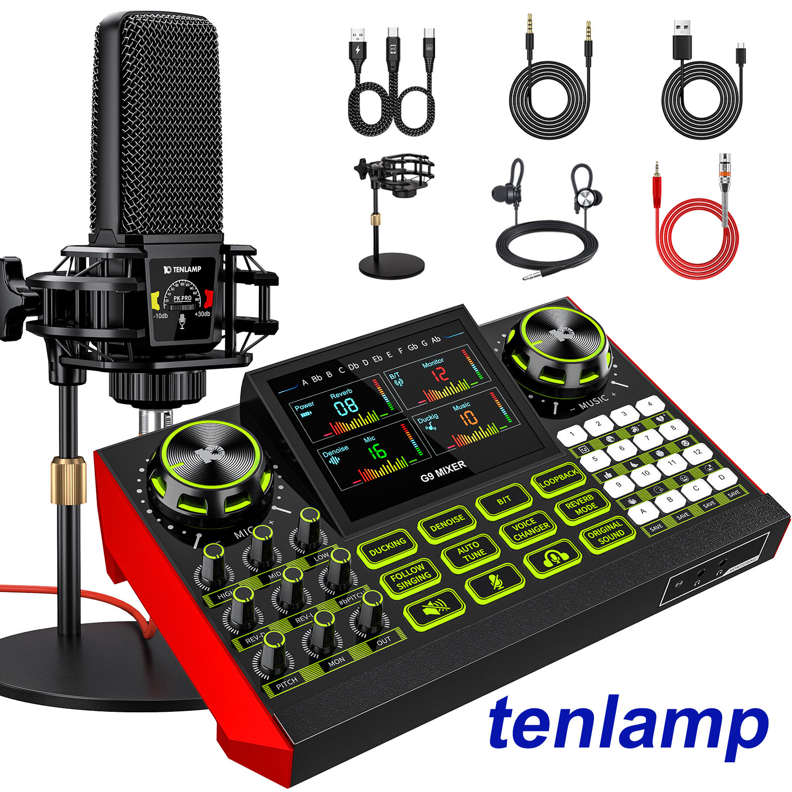 Комплект звуковой карты и микрофона Tenlamp G9 с функцией подпевания