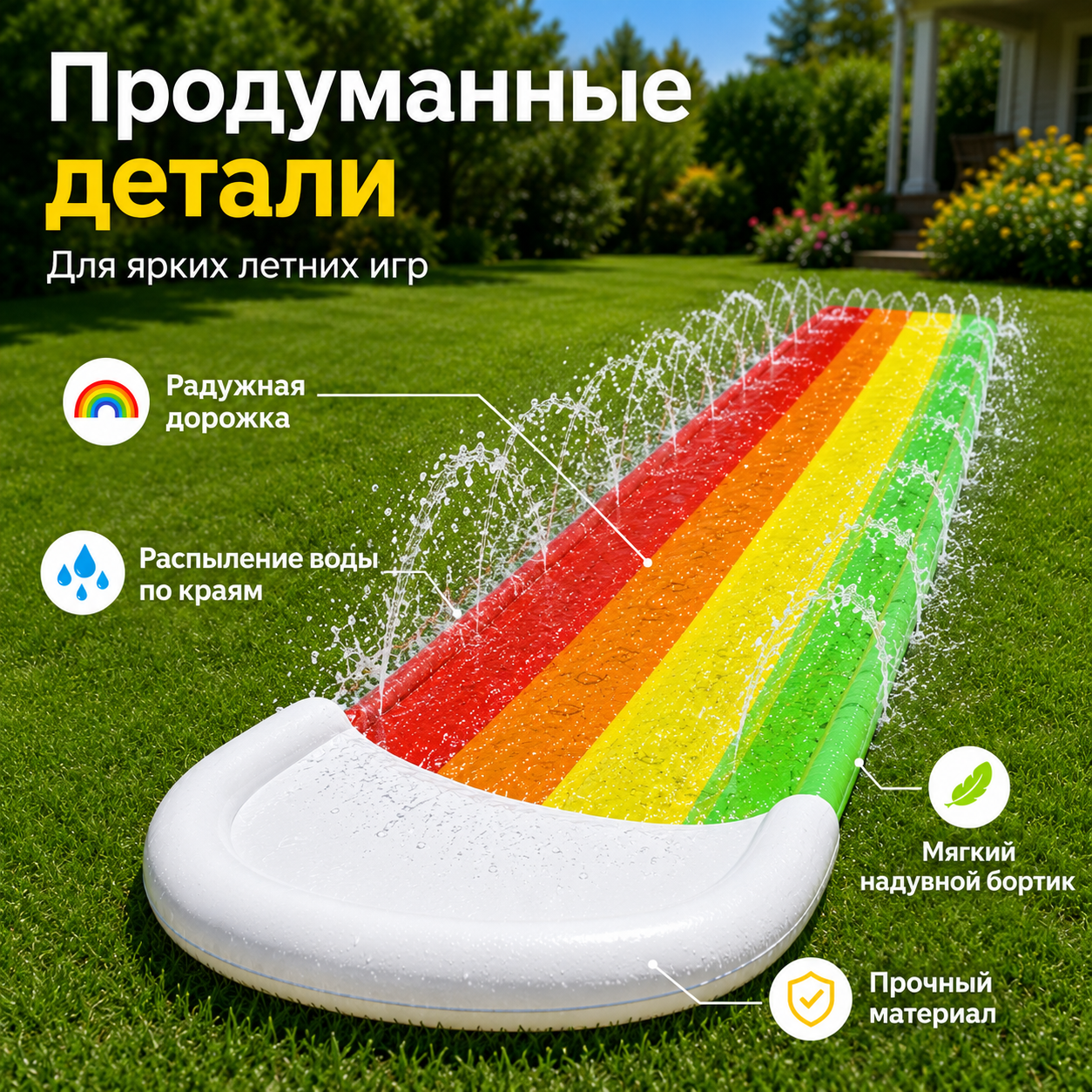 Водная горка-спуск для детей, радужная, для газона, с брызгами воды