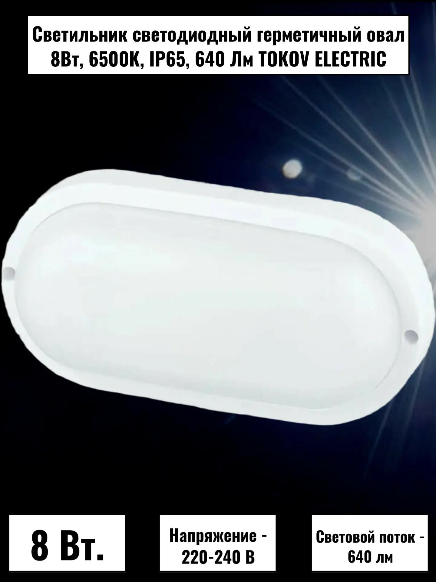 Светильник TOKOV Electric овал, герметичный, светодиодный, 8Вт, 6500K, IP65