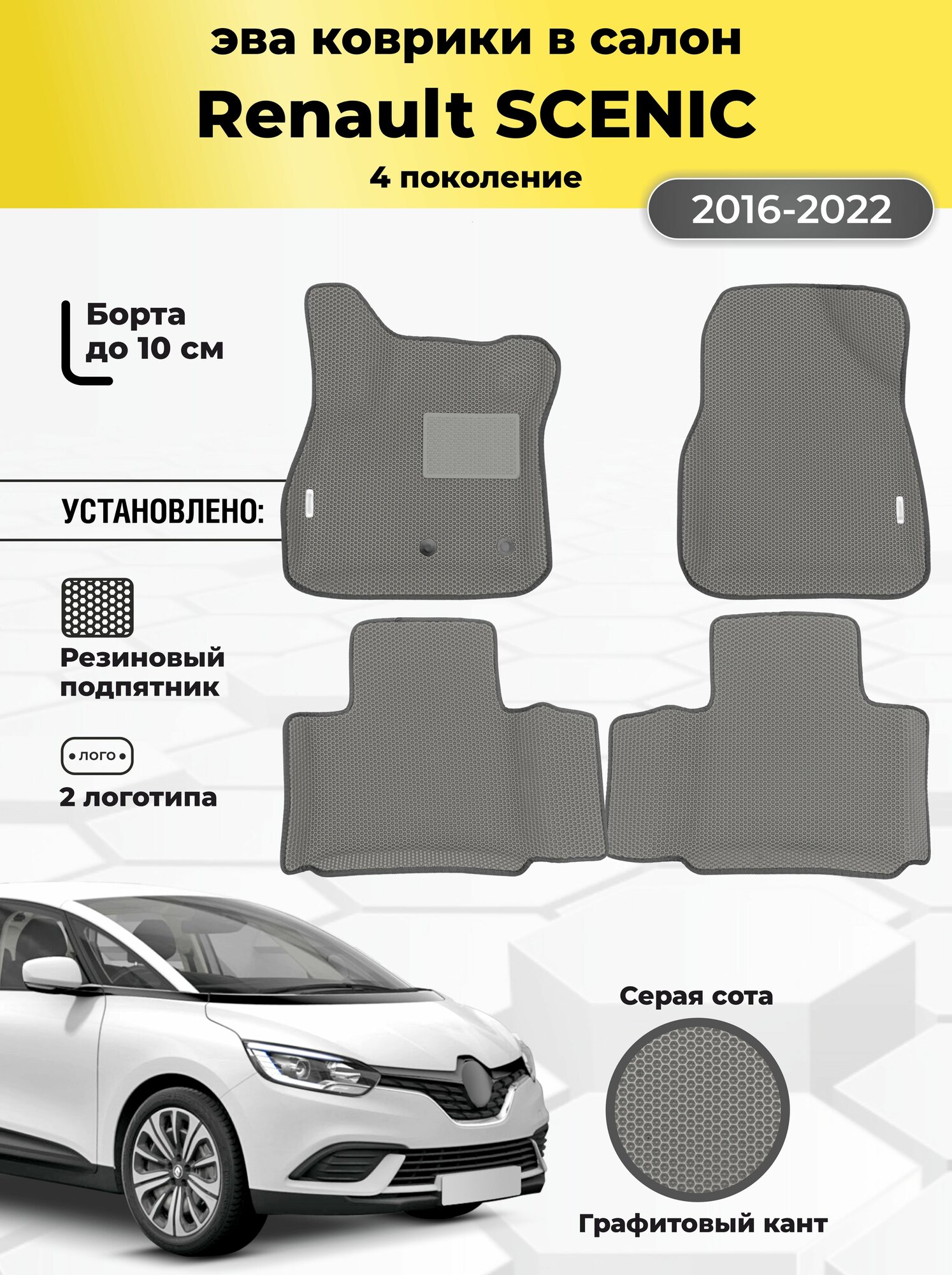 Автомобильные эва коврики Renault Scenic 4, ева коврики с бортами, eva в машину