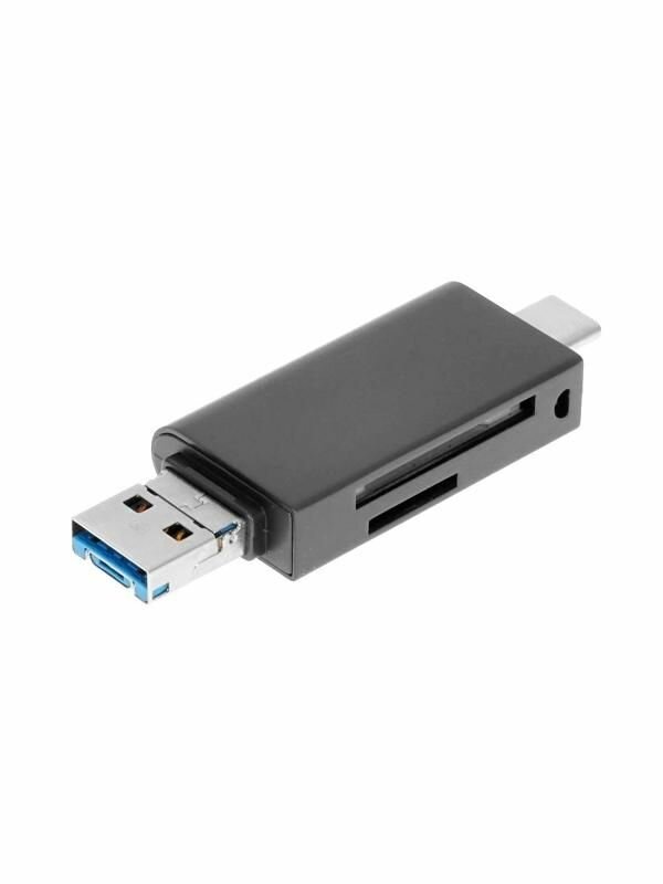 Картридер USB-C, USB-A 3.0, microUSB Orient CR-333, OTG, 5Гб, microSD, SD, SDHC, SDXC, два слота - чёрный