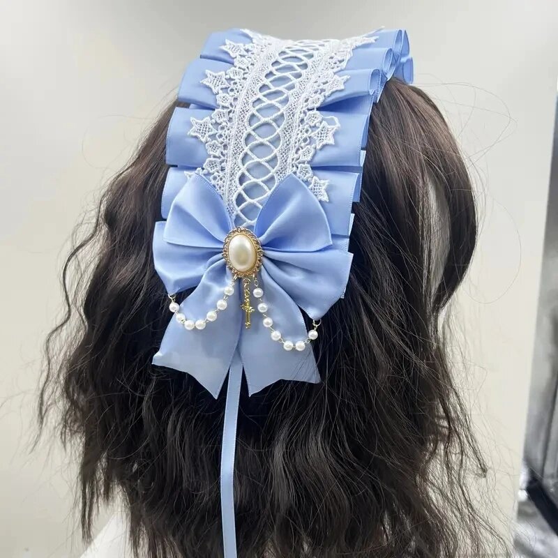 Женская кружевная повязка на голову Голубой, SKY BLUE