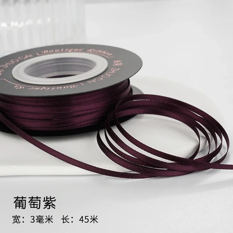 Двусторонняя атласная лента Merylover 3 мм, 45 метров, полиэстер Фиолетовый, Grape Purple