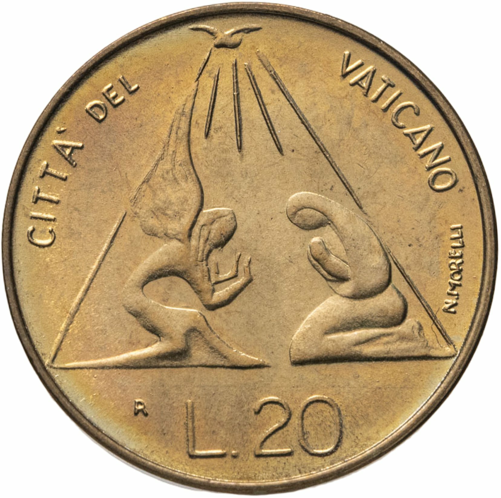 Ватикан 20 лир lire 1983, Бронза, в сохранности UNC