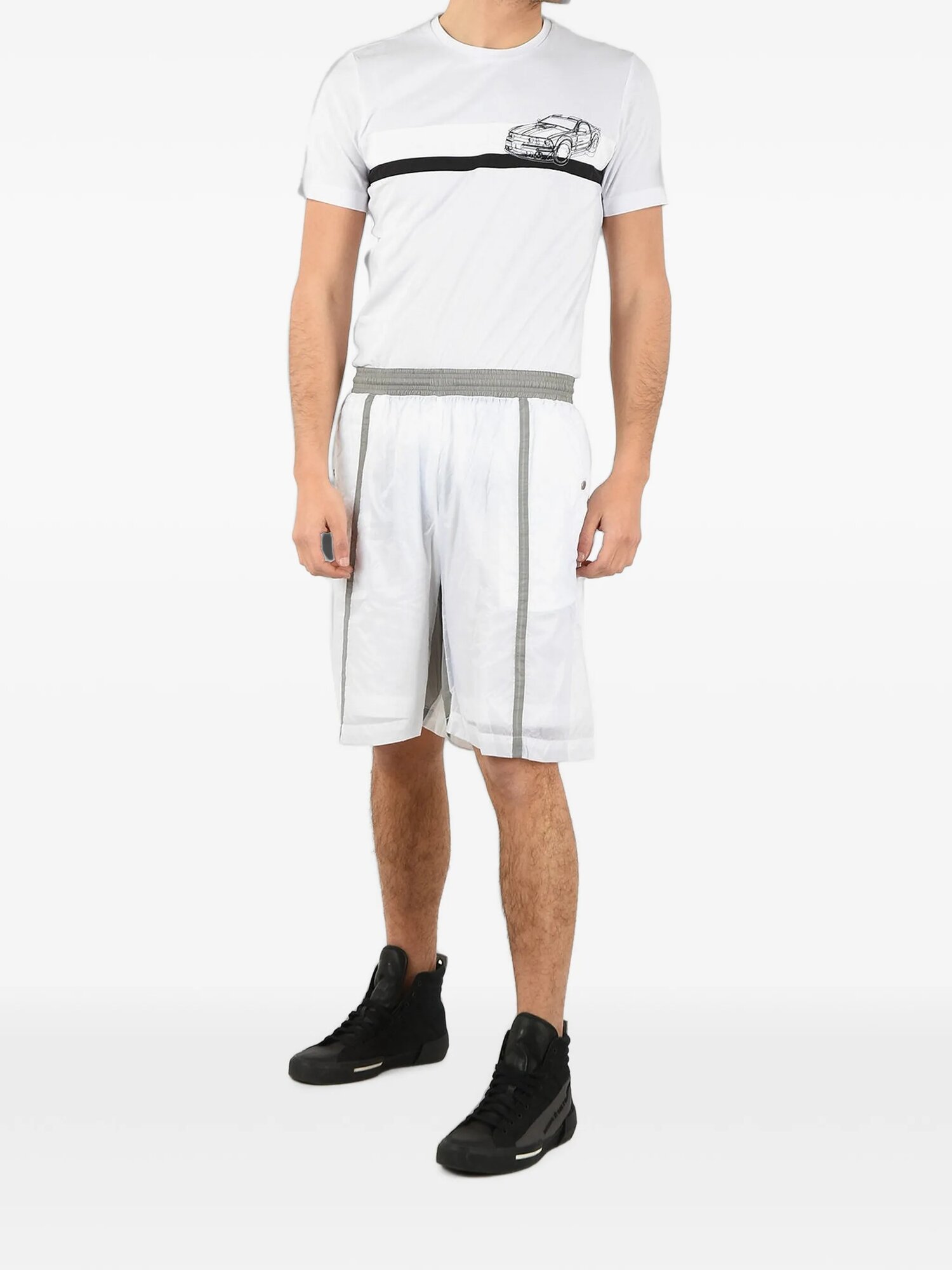 Шорты DIESEL Drawstring-waist Bermuda shorts, размер 44 EU, бежевый/белый — фото 1