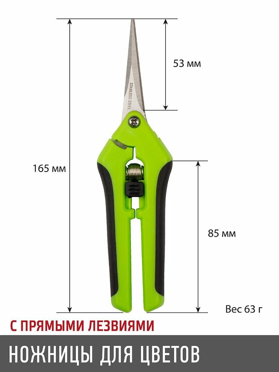 Секатор GARDMAX зеленые ручки, с пружиной и фиксатором, нержавеющая сталь, для садоводов, для цветов — фото 1