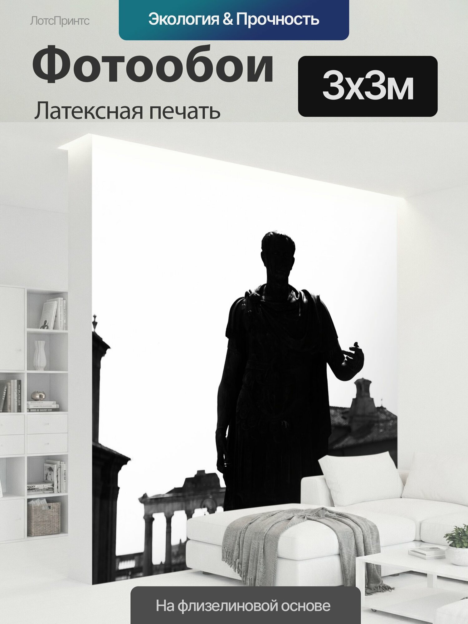Фотообои моющиеся ударопрочные "Цезарь, статуя, рим" 300x300 см. латексная печать