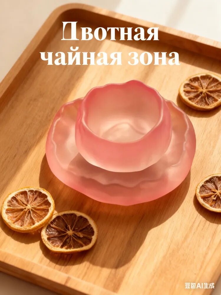 Чайная пара 40 мл на 1 персону, розовое стекло, 2 предмета