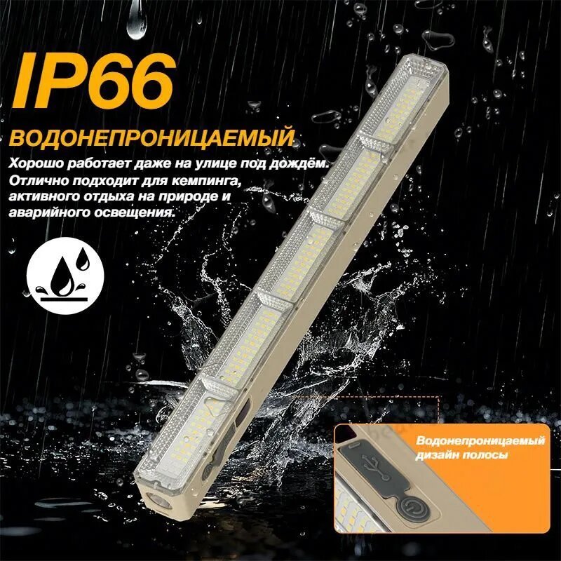 Фонарь-прожектор кемпинговый 5000 Лм IP66 50Вт, 30м, 41x5x5 см, Слоновая кость, Китай