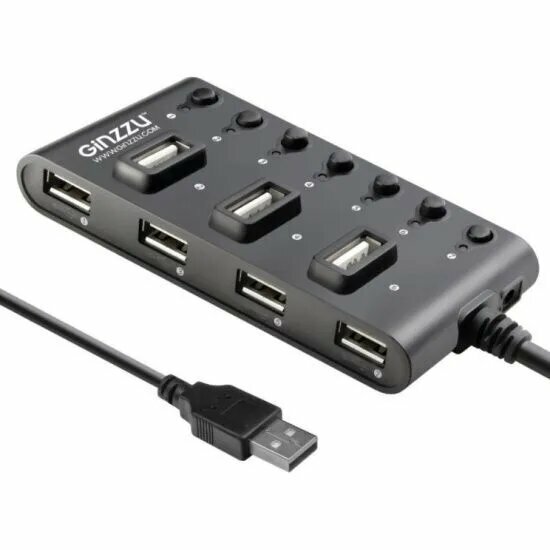 Концентратор USB 2.0 GINZZU GR-487UB 7 x USB 2.0 черный