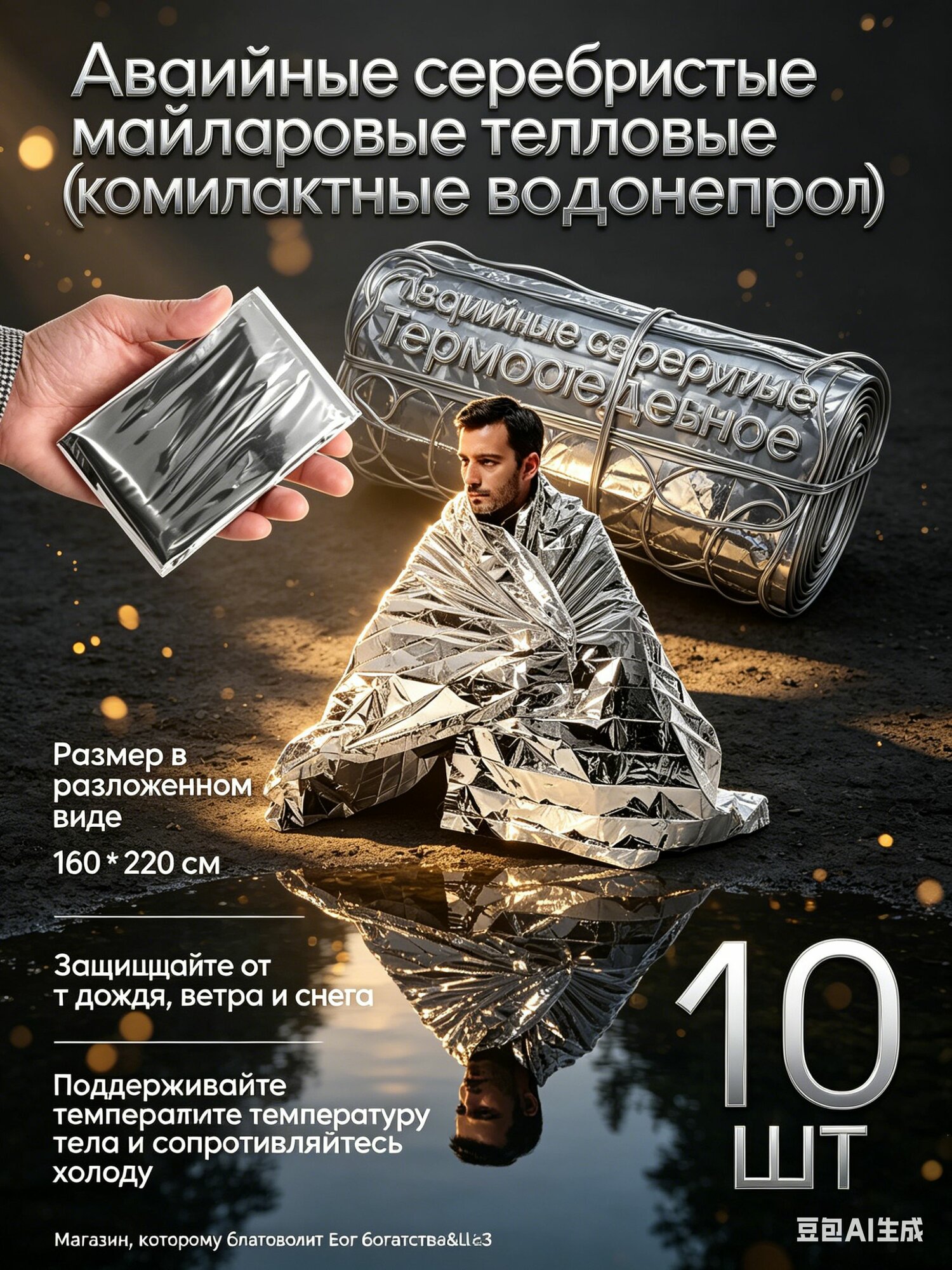 Аварийные серебристые майларовые тепловые компактные водонепроницаемые спасательные одеяла для аптечек, сохраняют тепло тела (упаковка из 10 шт.) аварийные одеяла термоодеяла для выживания