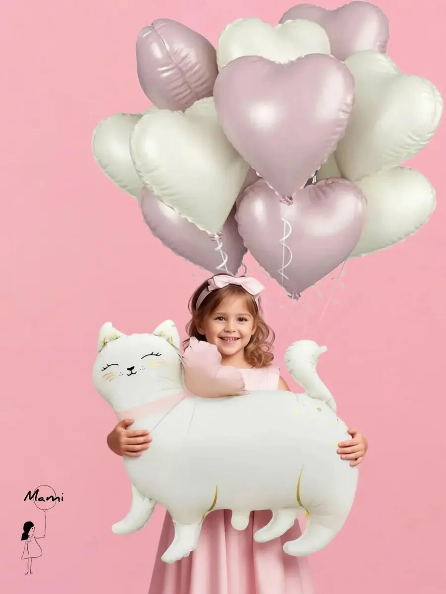 Воздушные шары "МурLOVE", кошка с сердцами, на фотозону, для праздника, 69х62 см